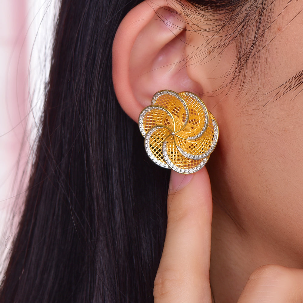 925 silver earrings with 2-tone plating rhodium and 14K gold CZ SET880 ...