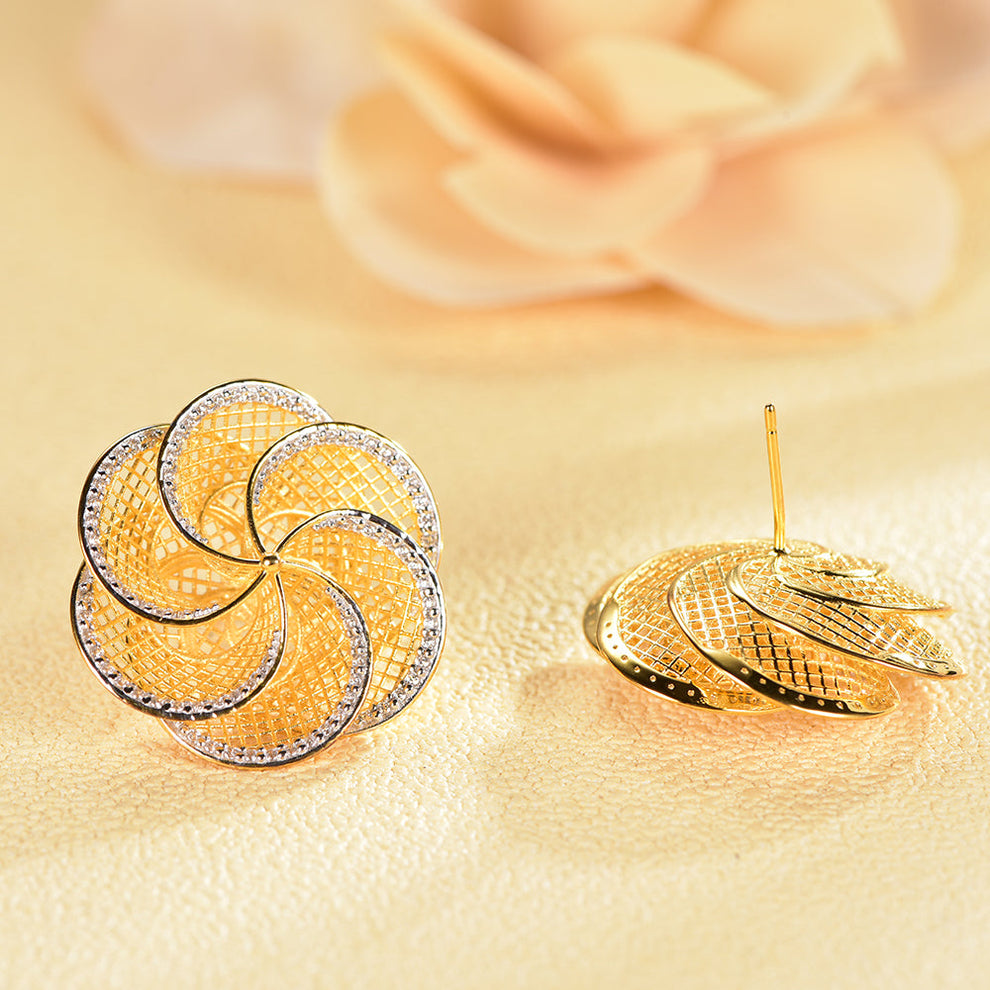 925 silver earrings with 2-tone plating rhodium and 14K gold CZ SET880 ...