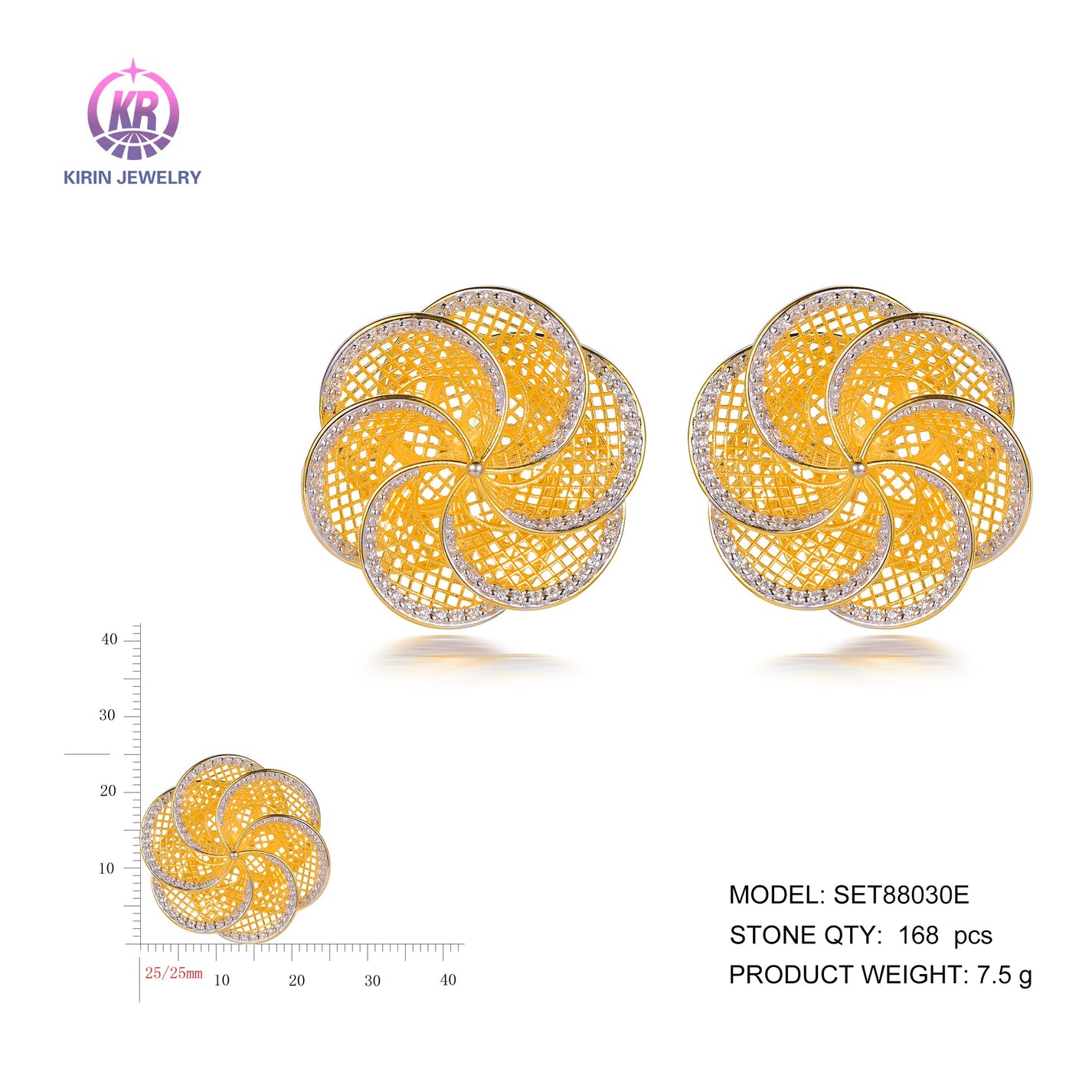 925 silver earrings with 2-tone plating rhodium and 14K gold CZ SET880 ...
