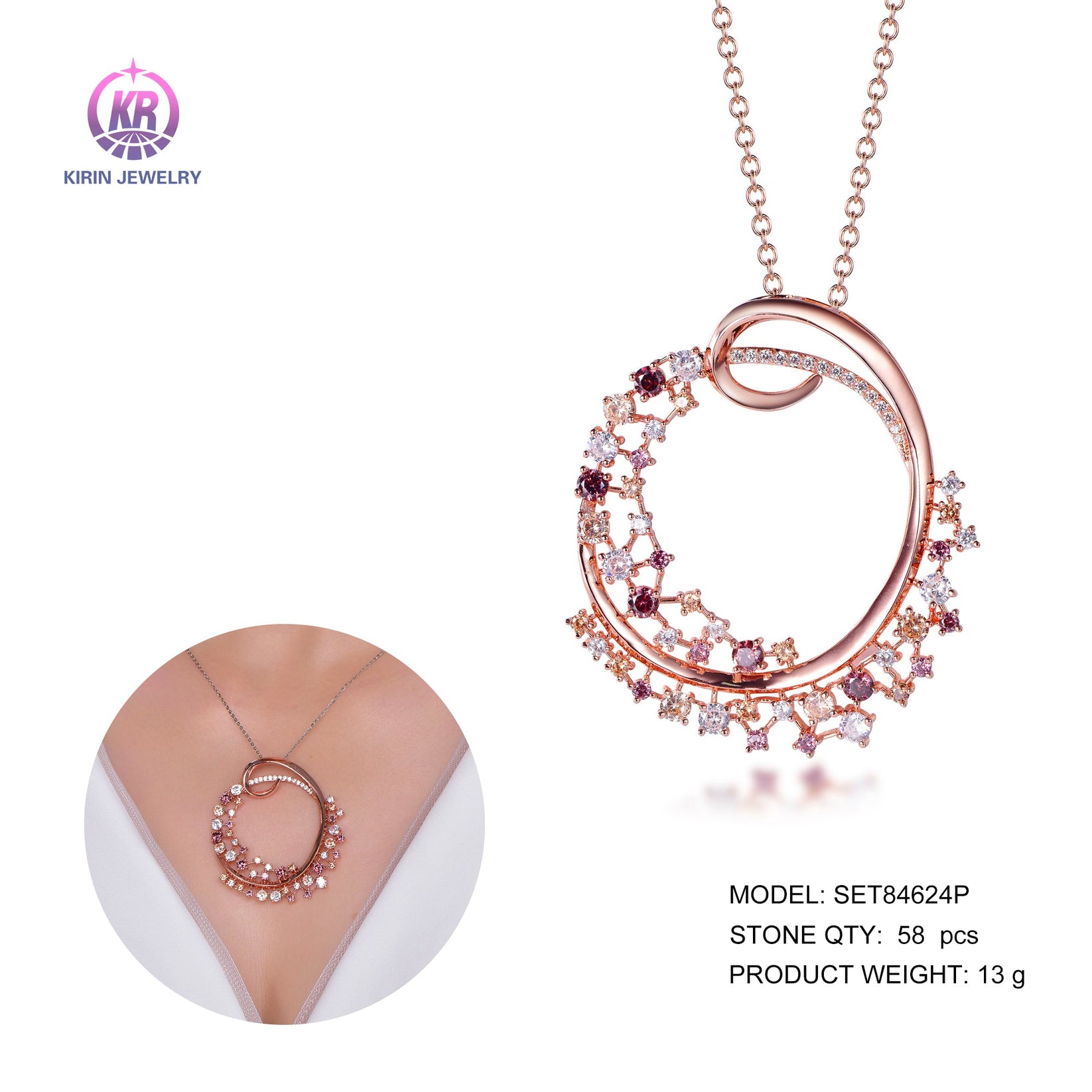 925 silver necklace with rose gold plating coler CZ 84624 – Kirin Jewelry