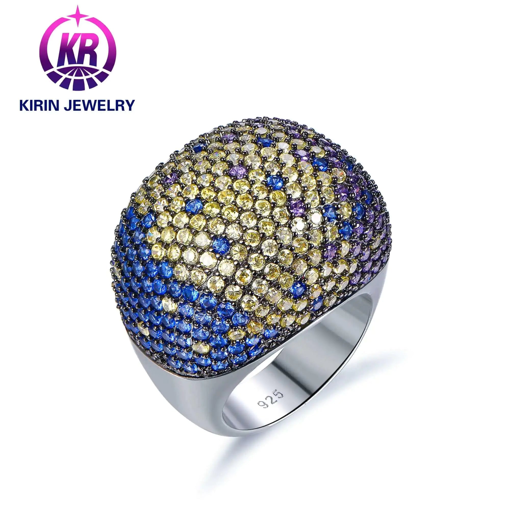 Custom Silver Tri-color CZ & Corundum Engagement Diamond Dome Ring ...