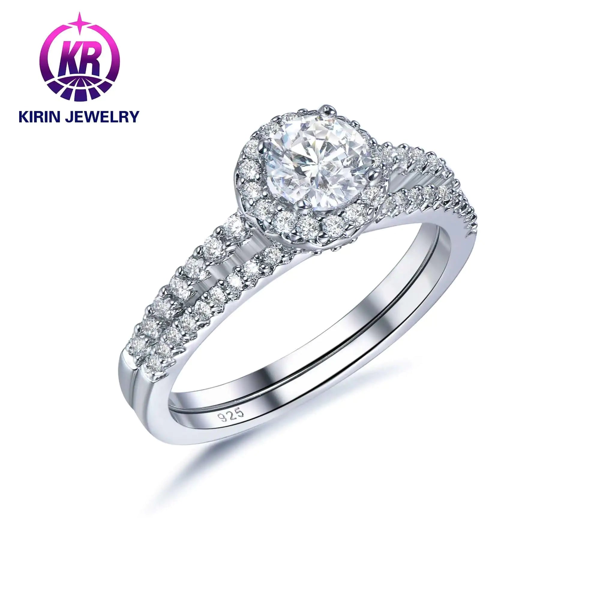 Wholesale Silver CZ Lab Grown Diamond Round Halo Engagement Rings ...